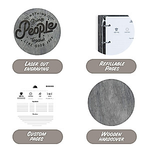 WOXTEED A5 Wooden Blank Recipe Book to Write in (7.5 x 6 inch) - Cook Book with 80 Sheets for Handwritten Recipes - Hardcover Family Kitchen Journal and Recipe Keeper (Gray)