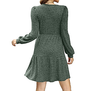 Womens Dresses Square Neck Winter Christmas Long Sleeve Spring Dress with Pockets 2024 Green M