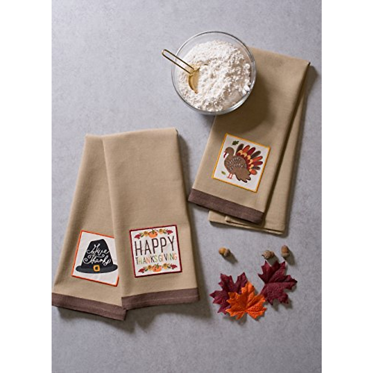 DII Fall Basics Collection Embellished Dishtowel Set, 18x28, Pumpkin Spice 3 Piece