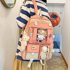 Rcuyyl Kawaii Backpack Backpack Kawaii Pendants and Pins Accessories 5Pcs Set Cute Kawaii Rucksack for School Bag Cute Aesthetic Backpack 17in Travel Rucksack School Bag (Purple2)