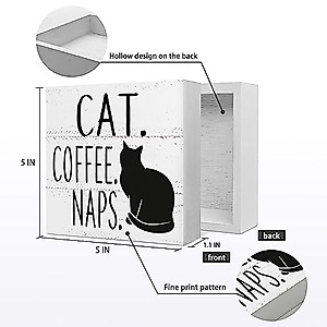 Cat Coffee Naps Funny Black Cat Wood Box Sign Desk Decor,Rustic Wooden Block Sign Decorations for Home Kitchen Office Cafe Coffee Bar Wall Tabletop Shelf Decor,Gifts for Coffee Lovers Cat Lovers