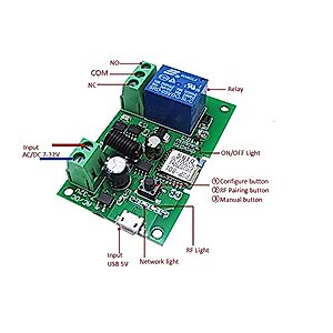MHCOZY Updated WiFi Wireless Smart Switch Inching Self-Locking Relay Module,Set Inching Time from 0.5 Second to 1 Hour,be Applied to Access Control,DIY WiFi Garage Door Opener (1CH WiFi RF)