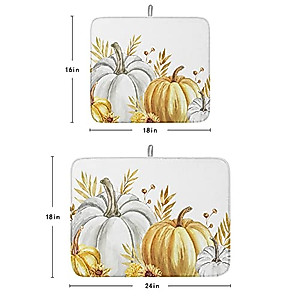 Autumn Farm Pumpkins Dish Drying Mat for Kitchen Counter, Sunflowers and Vegetable Water Absorbent Microfiber Dishes Drainer Mats Reversible Pad Coffee Bar Tableware Pads 16"x18" Fall Harvest