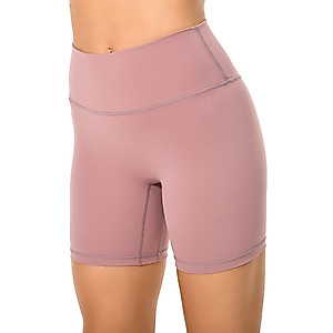 YUNOGA Women's High Waist Athletic Shorts 6" Inseam Yoga Shorts No Front Seam Workout Running Biker Shorts (S, Pink)