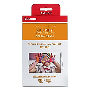 Canon 4 x RP-108 4x6 Paper/Ink, 108 Sheets for SELPHY CP820 CP910,CP1200 CP1300