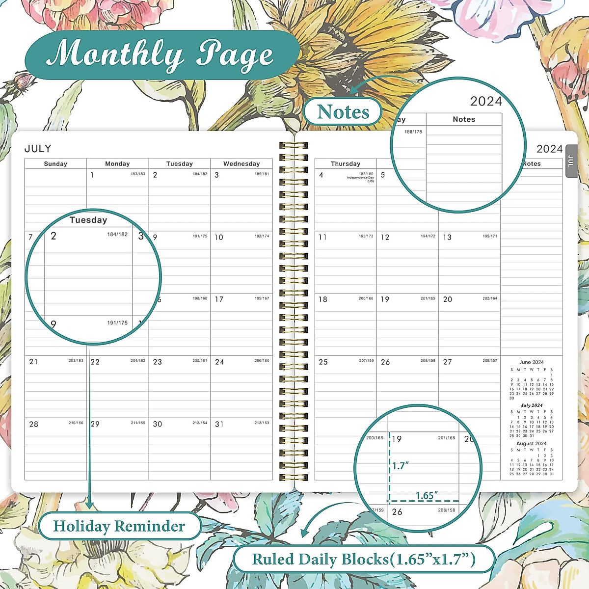 2024-2025 Planner - Academic Planner 2024-2025, Jul.2024 - Jun.2025, 8" x 10", 2024-2025 Planner Weekly & Monthly Thick Paper, Perfect Daily Organizer - Art Floral