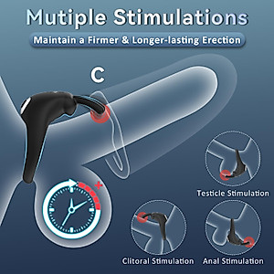 Vibrating Cock Ring Sex Toys for Men, Silicone Penis Ring Remote Control Vibrator with 10 Vibrations, POZFUN Bunny Rabbit Shaped Rechargeable Adult Toy for Couples Male Women Clitoral Vibrator