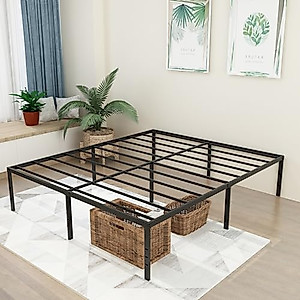 caziwhave King Bed Frame 18 Inch High Max 3500 lbs Heavy Duty Metal Mattress Foundation Platform Sturdy Steel Slat Support King Size No Box Spring Needed Easy to Assembly Noise Free Non Slip