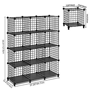 ANWBROAD Wire Cube Storage Organizer, 12 Cube Metal Grid, Wire Shelves Organizer, C grids panels, Stackable Modular Bookshelf, Ideal for Bedroom Living Room Office 11.8” x 11.8” Black ULWT012B