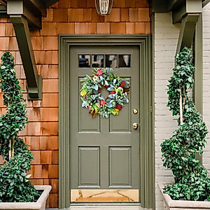 Fall Wreaths for Front Door Harvest Wreath with White Pumpkin Cotton Lamb's Ear Eucalyptus Leaves Farmhouse Autumn Wreath for Thanksgiving Halloween Decoration Indoor Outdoor (Maple-13.77IN)