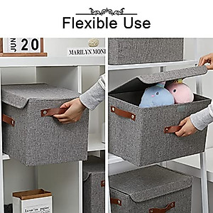 Storage Bins with Lids 3 Pack,WLFRHD Fabric Storage Baskets for Shelves,Collapsible Storage Boxes with Lids Decorative Fabric Storage Bins 15"x10"x10",Closet Storage Organizer Containers for Home Bedroom Nursery Toy,Grey