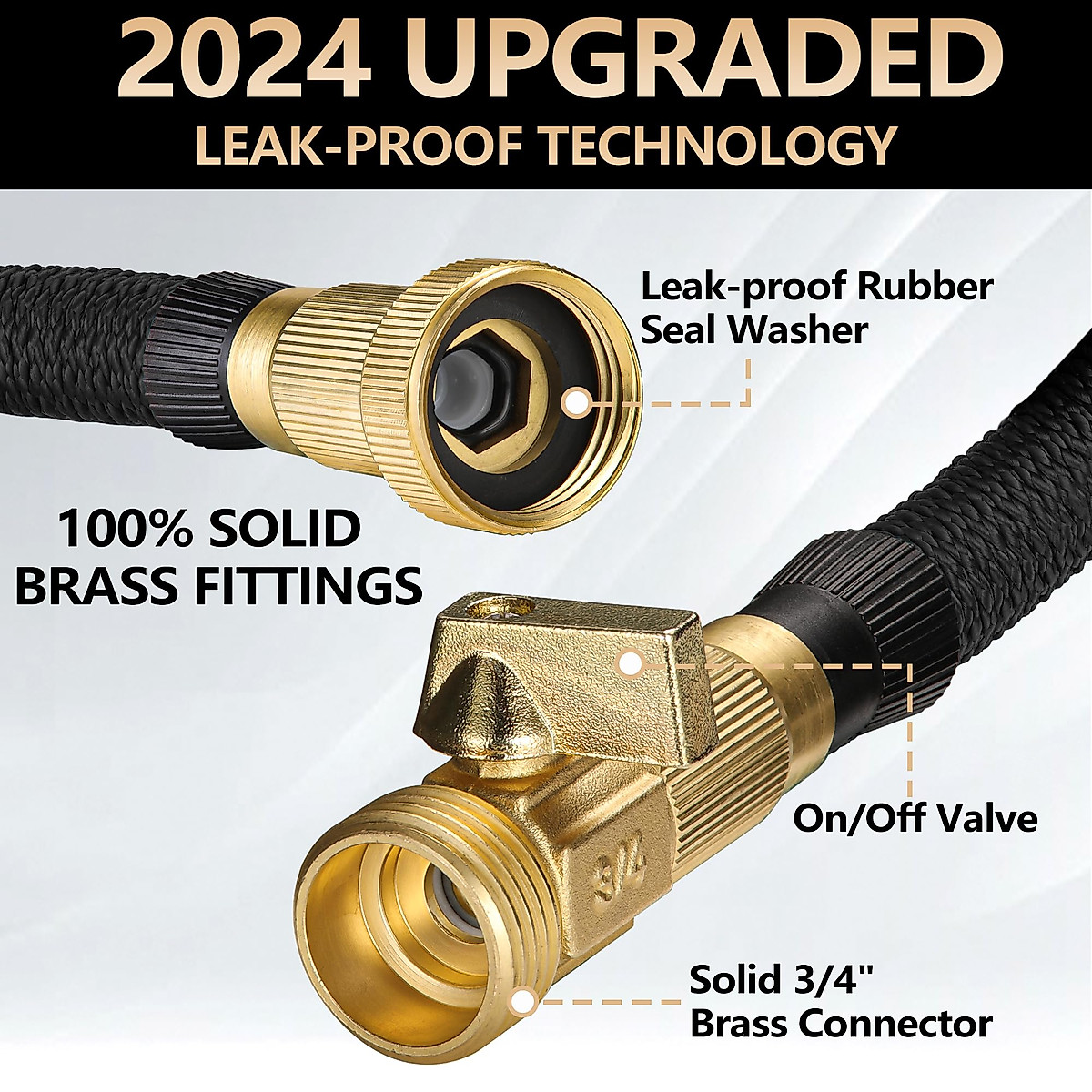 Expanding Garden Hose 100 ft - Expandable Garden Hoses Leak-Proof with Innovative Nano Rubber - 2024 Version/New Patented,Lightweight, Durable, No-Kink Flexible Retractable Water Hoses(Black)