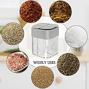 4 Pack 4 in 1 Plastic Salt and Pepper Shaker, 4 Grids Flip Empty Spice Dispensers Travel Spice Container Compartment Seasoning Shakers with Lid Travel Spice Jars with Labels for Cooking BBQ