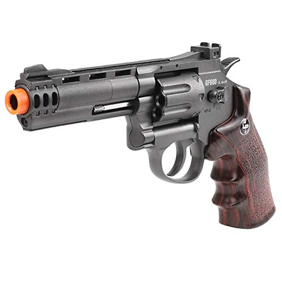 Game Face ACG357 CO2-Powered GF600 Semi-Auto 8-Shot 357 Airsoft Revolver, Grey/Brown