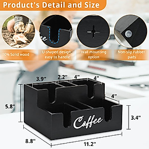 Disposable Coffee Cup Dispenser Lid Holder for Counter, Wood 6 Compartments Coffee Station Organizer for Cup Lid Sleeve Pods Condiment, Paper Cup Dispenser Coffee Bar Accessories Storage Organizer