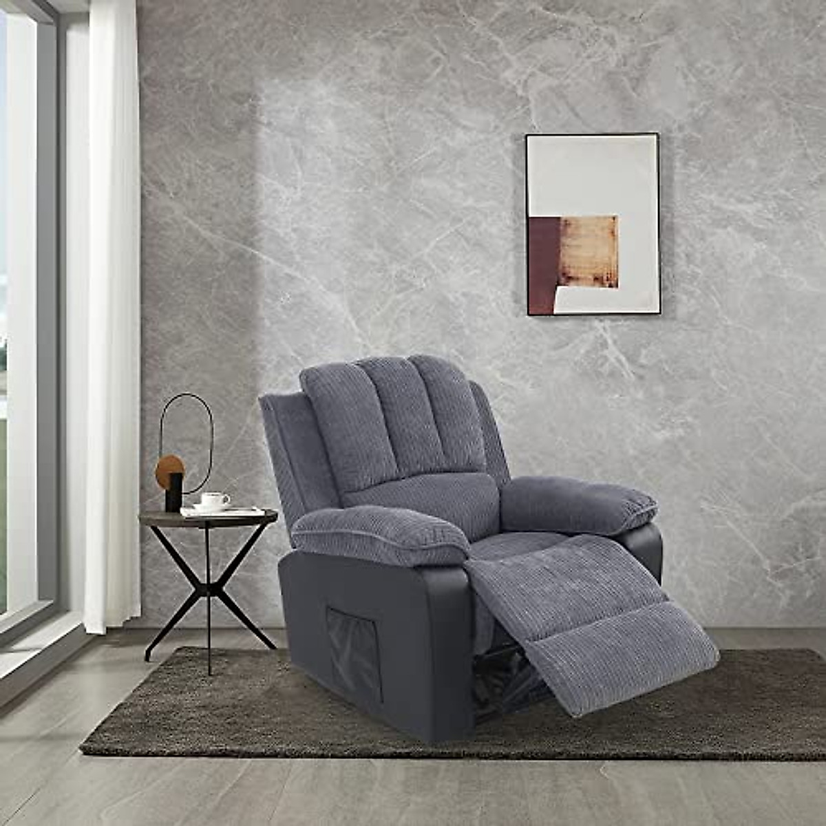Corduroy + Black pu Ergonomic Electric Flat Sofa with 8-Point Massage and Heating Function, Thickened armrests and backrest Single Sofa Chair for The Elderly, Bedroom, Living Room (Gray)