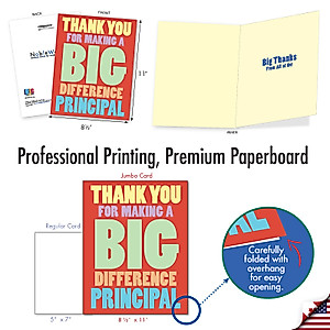 NobleWorks - 1 Jumbo Funny Thank You Greeting Card From Us with Envelope (8.5 x 11 Inch) Big, Oversize Student Gratitude, Notes for School Mentor, Teacher - Big Difference Principal J8199TYG-US