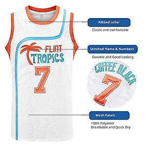 Flint Tropics Jackie Moon #33 Coffee Black #7 Semi Pro 90s Hip Hop Clothes for Party Men Basketball Jersey Green White (7 White, Large)
