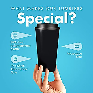 Simply Green Solutions - Reusable Coffee Cups with Lids, Thermal Cups for Hot and Cold Drinks, Double Wall Tumbler, To Go Coffee Cups, 16 oz Coffee Tumbler, Screw-On Sip Lid, Dishwasher Safe, Black