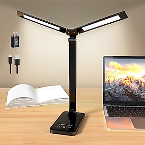 Smaeti LED Home Office Dimmable Desk Light with USB Charging Port, 5 Color Modes with 6 Brightness Levels,Auto Timer, Eye-Caring Desk Lamp for Dorm Study Reading