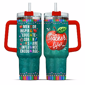 99WHALE Teacher Gifts, Appreciation For Math Teachers Insulated Women Lime Coffee Tumblers Cups Funny Straws Pack, Tumbler 40 Oz With Handle Lid And Straw, Teacher Inspire