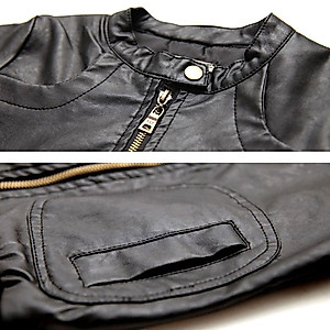 Chinaface Boy's Trendy Stand-Collar PU Leather Spring Moto Jacket Black, 7/8T