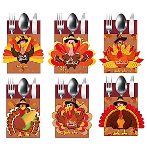 Thanksgiving Cutlery Holder Set 24PCS Thanksgiving Table Decor Set Thanksgiving Table Setting Decorations Thanksgiving Turkey Utensil Décor for Thanksgiving Autumn Fall Harvest Party Table Decoration