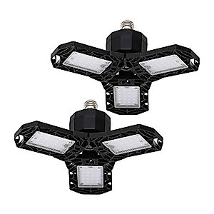 Garage Lights Ceiling, Deformable Garage LED Bulb Light 40W 6000 Lumen E26 with 3 Adjustable LED Panels 270° for Garage, Warehouse, Barn, Workshop and Yard (NO Motion Activated)(Plastic(2 Pack))