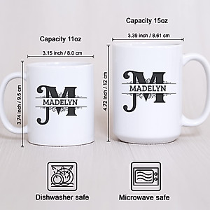 Initial Coffee Mug with Name Personalized for Women for Men Monogrammed gifts Letter Coffee Mug Custom Name Taza Personalizada Letters Initialed Monogram White