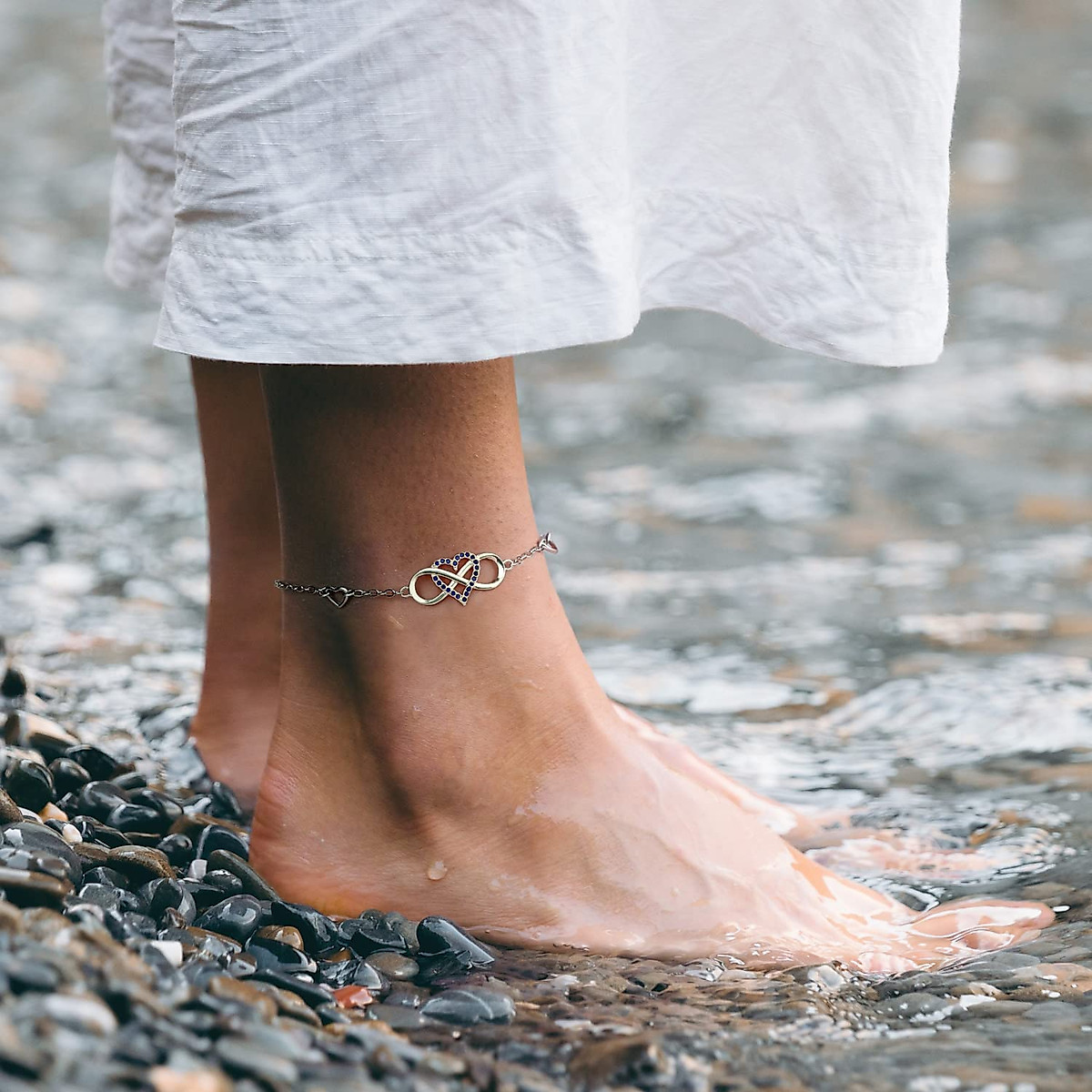 BlingGem Anklet for Women 925 Sterling Silver Cubic Zirconia Blue Infinity Heart Ankle Bracelet for Women Birthday Anniversary Wedding Jewellery Gift for Women