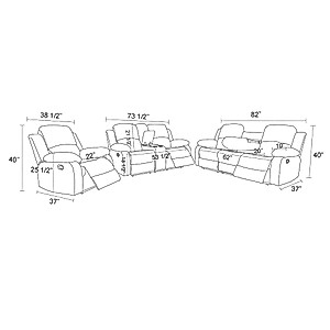 SumKea Large Loveseat Recliner Sofa, Leather Living Room Couch with Cup Holder, Black