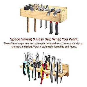3 Pack Tool Organizers and Storage, Wooden Screwdriver Organizer Wall Mount, Pliers Rack Hammer Screwdriver Holder Tool Rack for Garage Shed Workshop