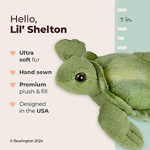 Bearington Collection Lil' Shelton Plush Sea Turtle Stuffed Animal, 7 Inches