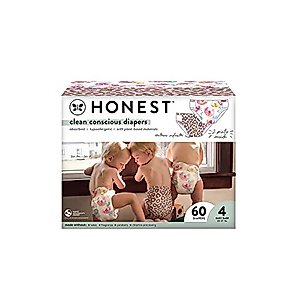 The Honest Company Clean Conscious Diapers | Plant-Based, Sustainable | Wild Thang + Rose Blossom | Club Box, Size 4 (22-37 lbs), 30 Count(Pack of 2)