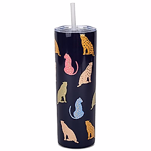Mary Square Leader of the Pack Leopard Navy 20 ounce Stainless Steel Skinny Tumbler with Straw