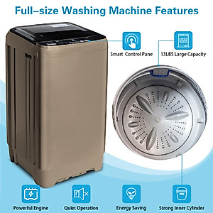 Anukis Fully Automatic Portable Washing Machine, 13 lbs Capacity Compact Laundry Washer with Drain Pump 10 Wash Program & 8 Water Levels for Apartment, Dorm, RV, Gold