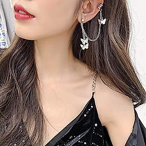 INENIMARTJ Butterfly Cuff Chain Earrings for Women, Tassel Ear Cuffs, 40mm Stud Earrings, Nickel-Free Alloy, Corrosion-Resistant, Lightweight