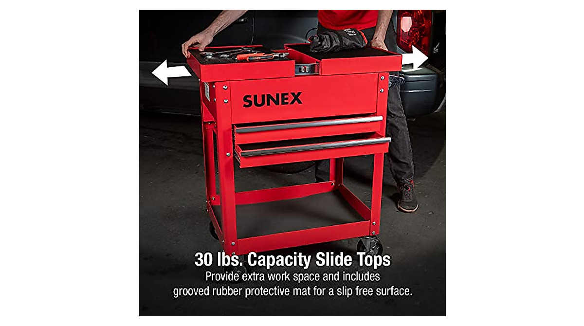 Sunex 8035R Compact Utility Cart - Locking Slide Top