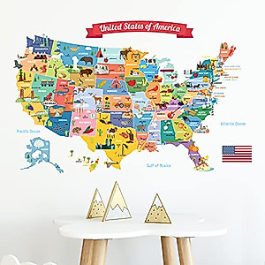 DECOWALL SG-1906 USA Map Kids Wall Stickers Wall Decals Peel and Stick Removable Wall Stickers for Kids Nursery Bedroom Living Room décor