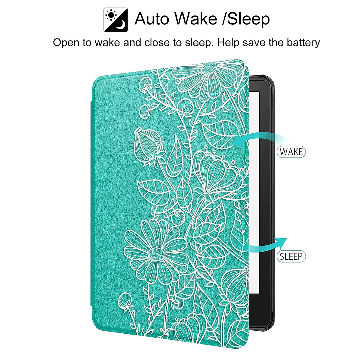 WALNEW Case for Kindle Paperwhite 11th Generation & Signature Edition(6.8”)- Slim Lightweight PU Leather Foldable Protective Case Cover Accessories with Auto Wake/Sleep, Flower