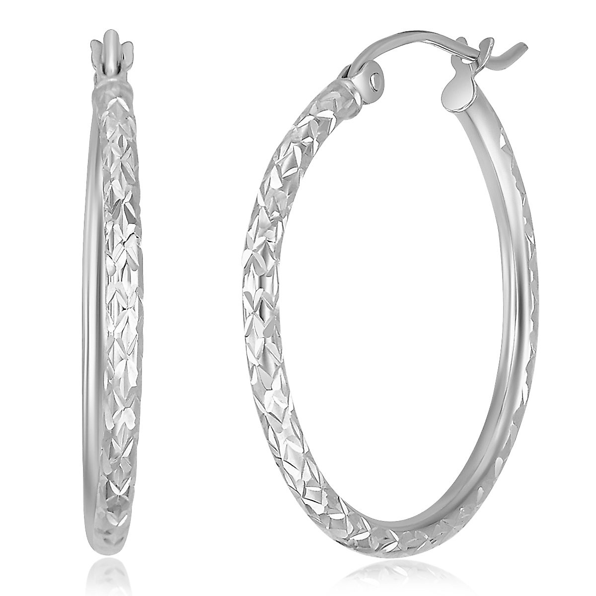 14k REAL White Gold 1.5mm Thickness Hinged Hoop Earrings (20 x 20 mm)