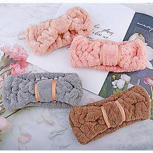 4 Pack Microfiber Towel Headbands for Washing Face, Facial Headbands Makeup Headband Spa Headband Skincare Headband Fash Wash Headband for Women and Girls (Coffee,Flesh Pink, Grey,Bright Red)