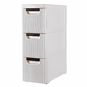 samanoya Dresser Storage Drawer Units Narrow Rolling Storage Cabinet Plastic 3-Drawer Storage Cart on Wheels, Standing Shelf Units for Bathroom Bedroom Office Kitchen Living Room (3-Drawer), White