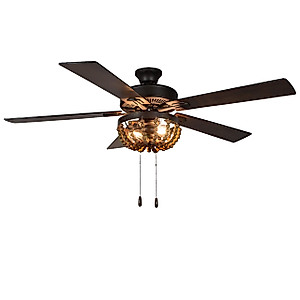 RIVER OF GOODS Coastal 52 Inch Wooden Bead LED Ceiling Fan, Brown