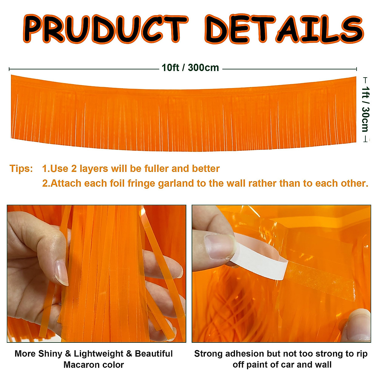 4 Pack Macaron Iridescent Foil Fringe Garland Float Fringe Curtains Shiny Tassel Foil Float Parade Float Decorations for Outdoor Indoor (Orange)…