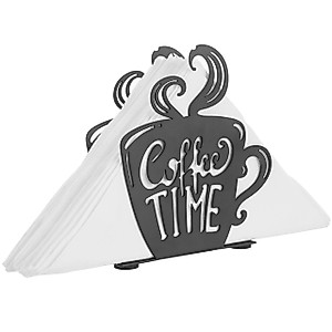 MyGift Black Metal Upright Paper Napkin Holder with Decorative Coffee Time and Mug Cutout Stenciled Design