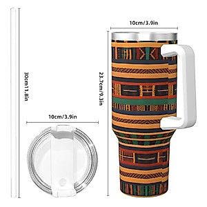 HULIBIN african weaving Print Double Deck Stainless Steel Travel Coffee Cup With Lid 40 Oz Ice Bully Cup