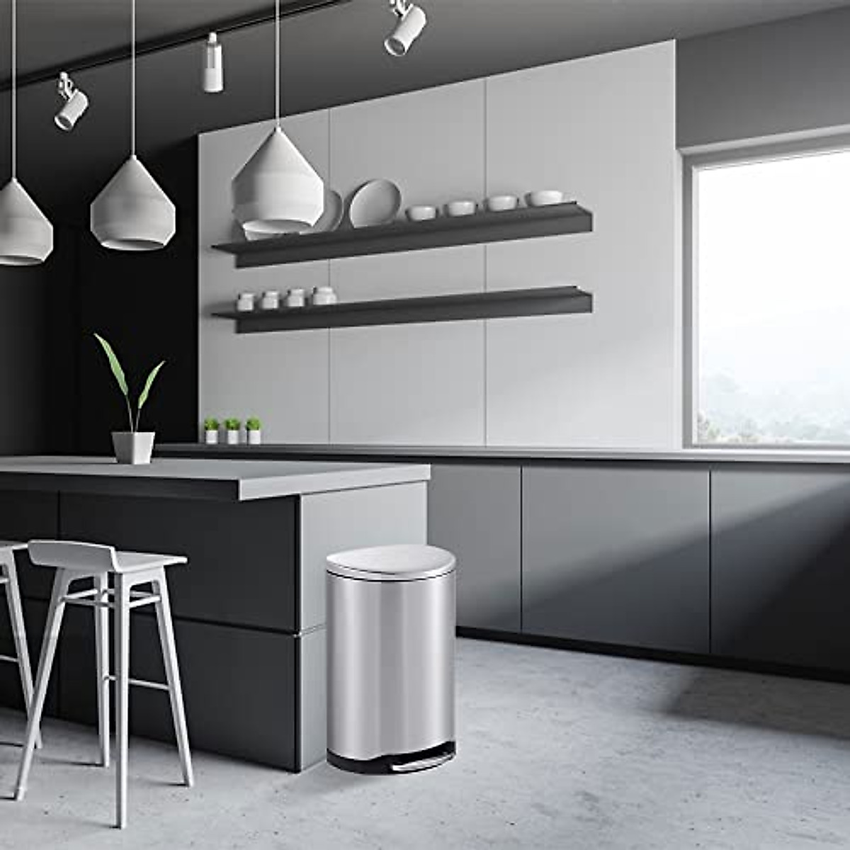 Birsppy Innovaze 10.6 Gal./40 Liter Stainless Steel Semi-Round Step-on Trash Can for Kitchen