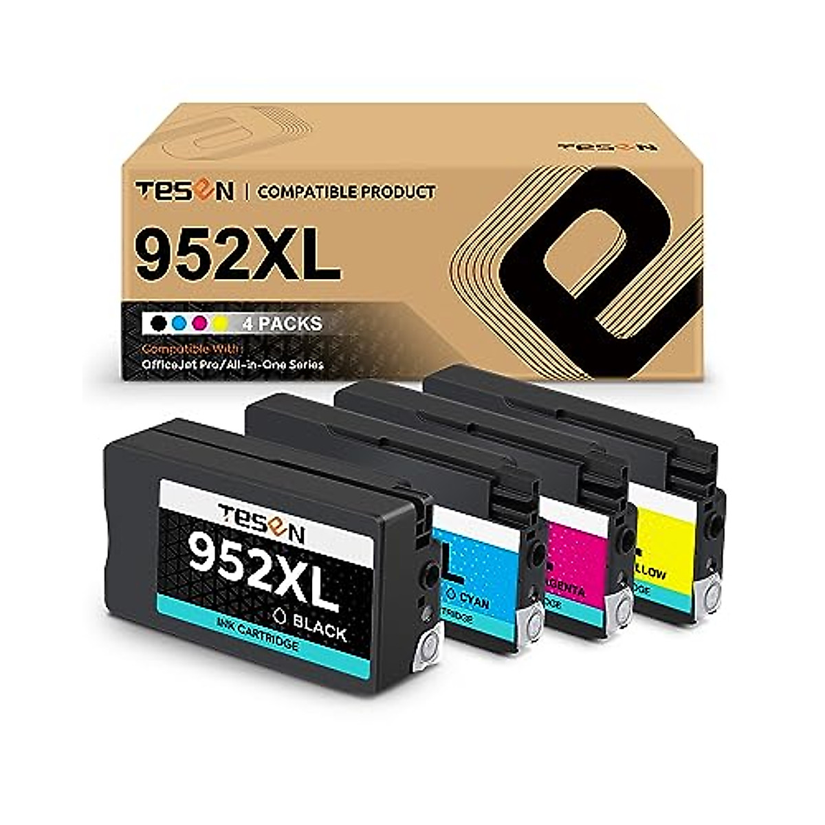 TESEN Remanufactured 952 XL Ink Cartridge Replacement for HP 952XL Ink for HP OfficeJet 7720 7730 7740 8210 8700 8715 8720 8730 Printer 4-Pack Color Set (Not Applicable for firmware Version 2224BR)