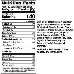 Annie's Organic Cheddar Squares Baked Snack Crackers, Baked with Real Cheese, 11.25 oz.